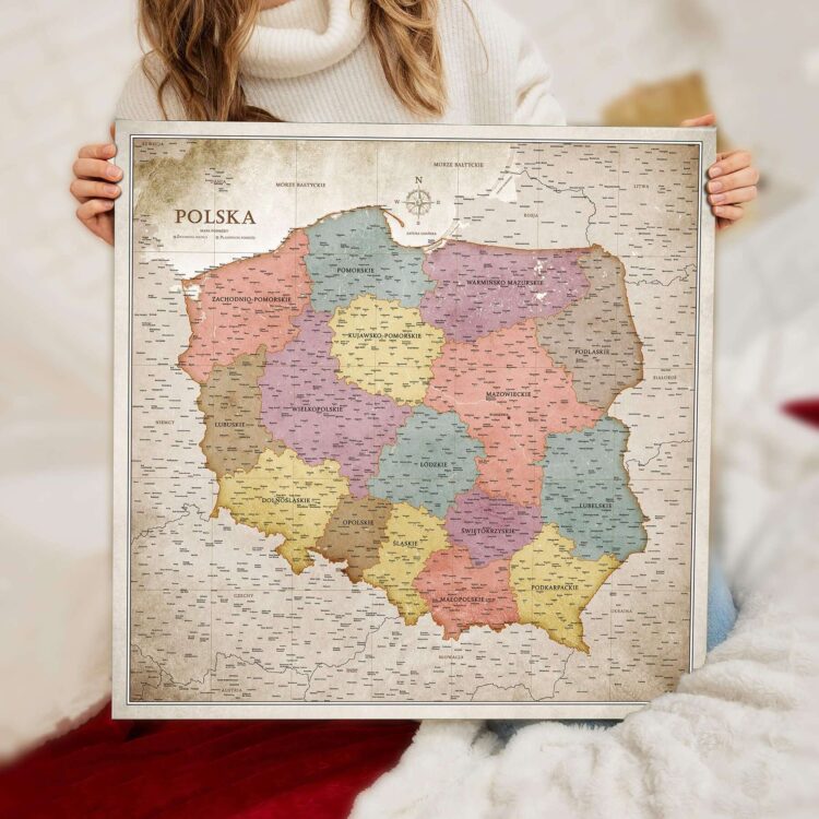 Mapa Korkowa Polski Vintage Kolorowa - Canvascale